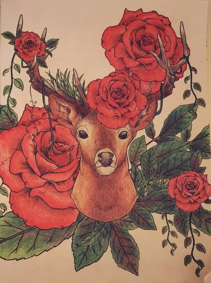 Jelen s růží | Protistresové vymalovánky - Vymalovanky.eu
